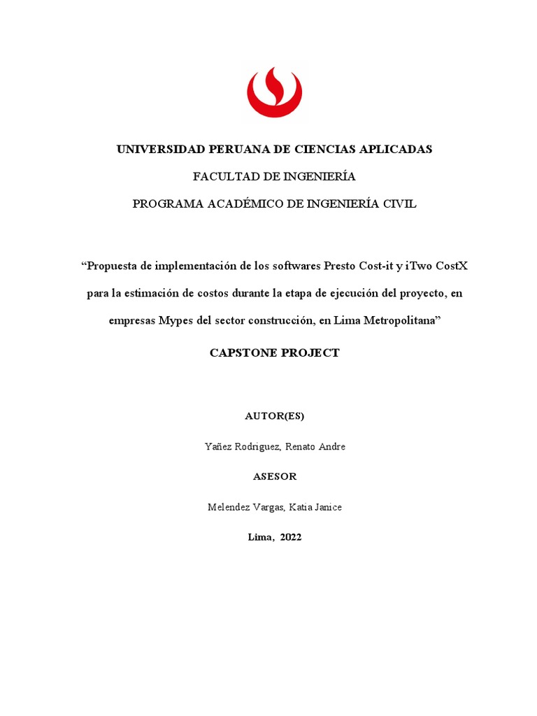 Formato F2 Estructura Informe Capstone Project 202202 | PDF | Software | Presupuesto