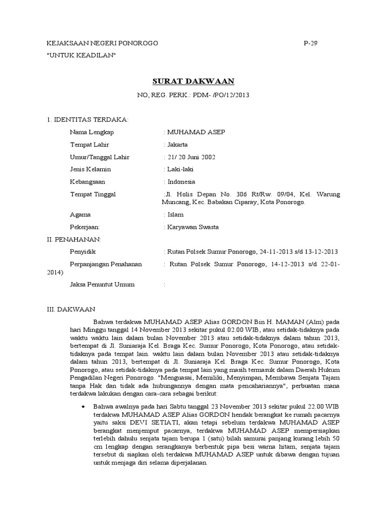 COntoh Surat Dugaan | PDF