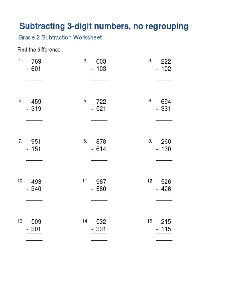Subtraction With No Regrouping 1 | PDF