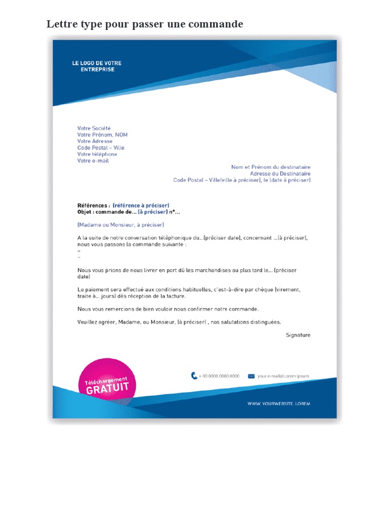 Lettre Type Pour Passer Une Commande | PDF