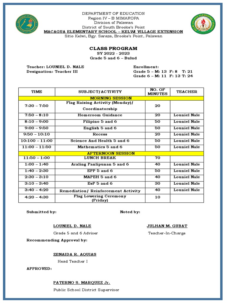 Class Program Grade 5 and 6 | PDF | Educational Organizations ...
