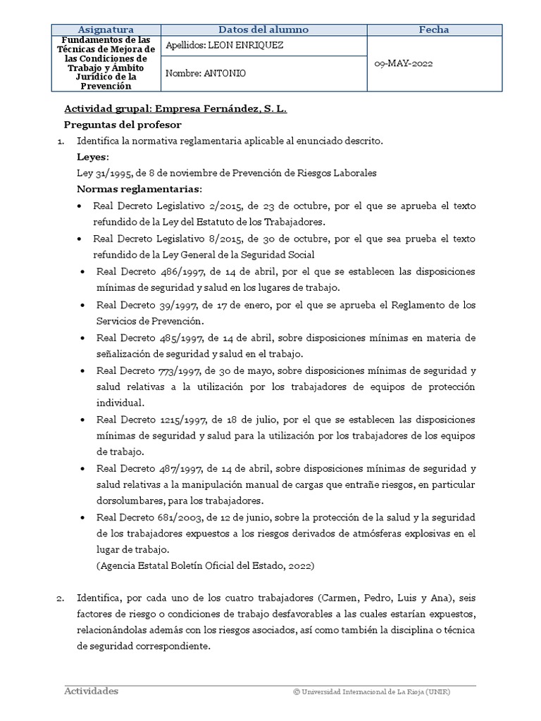 Act Grupal Empresa Fernandez | PDF | Factores humanos y ergonomía | Trastorno mental