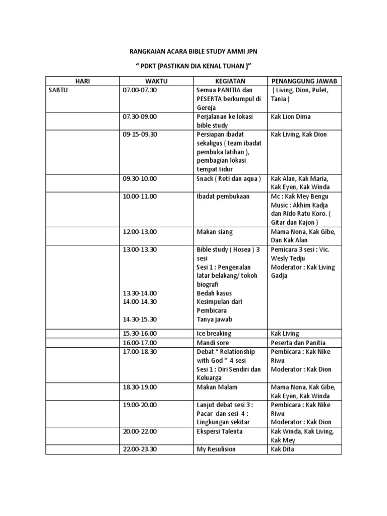Rangkaian Acara Bible Study Ammi JPN | PDF