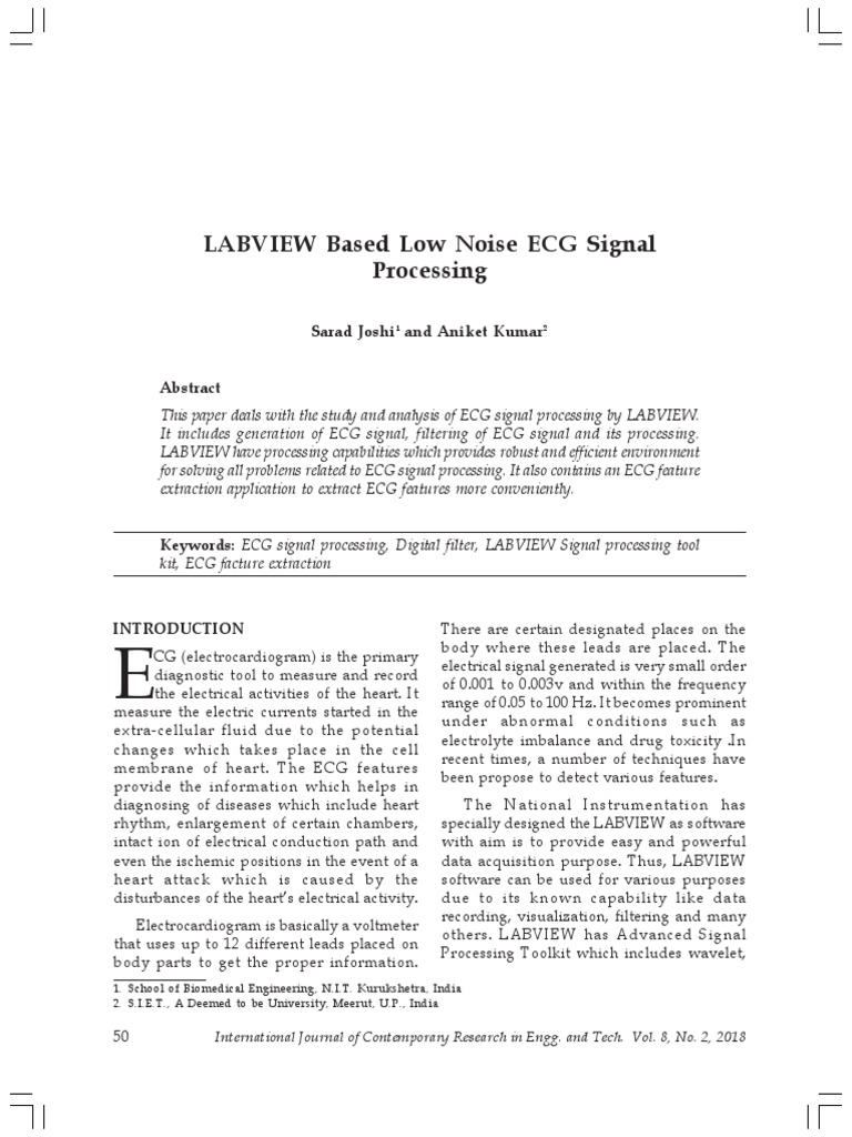 LABVIEW Based Low Noise ECG Signal Processing: Sarad Joshi and Aniket ...