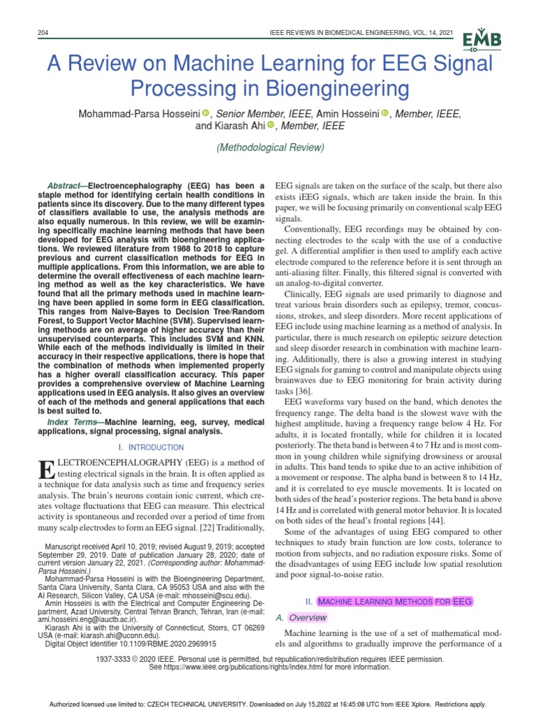 A Review On Machine Learning For EEG Signal Processing in Bioengineering | PDF | Fuzzy Logic ...