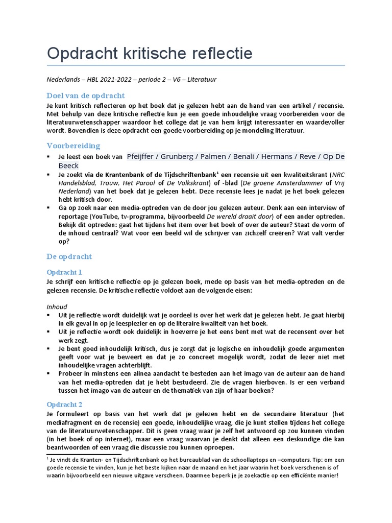 Opdracht Kritische Reflectie 202122 | PDF