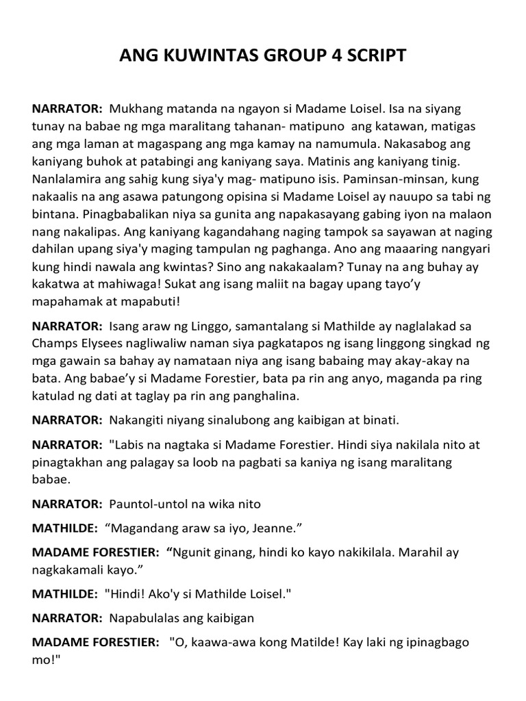 Ang Kuwintas Group 4 Script | PDF
