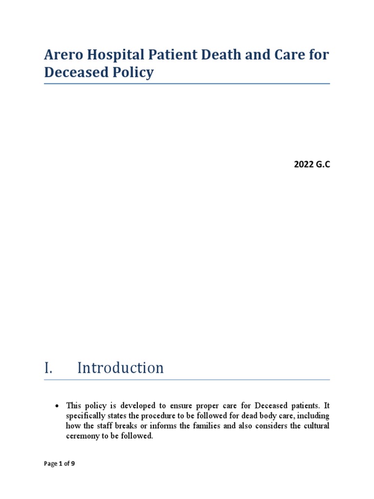 Arero Hospital Patient Death Protocol | PDF | Hospital | Morgue
