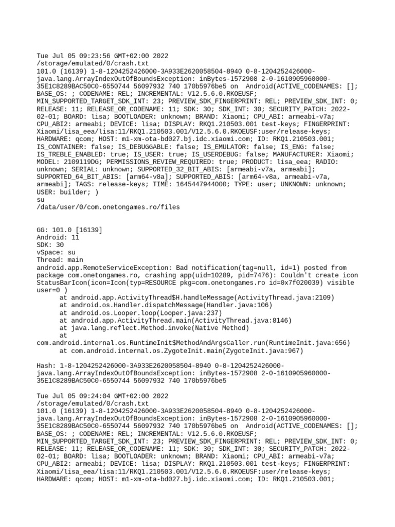 Crash | PDF | Android (Operating System) | Java (Programming Language)
