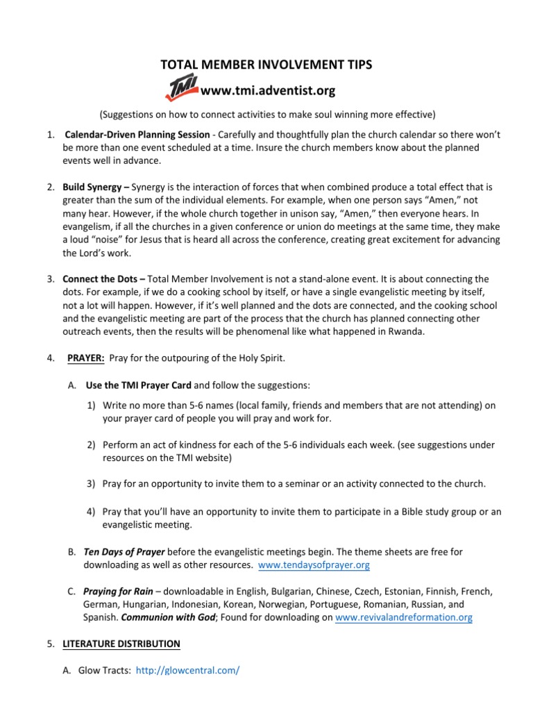 Total Member Involvement Travel Tips | PDF | Sermon | Prayer