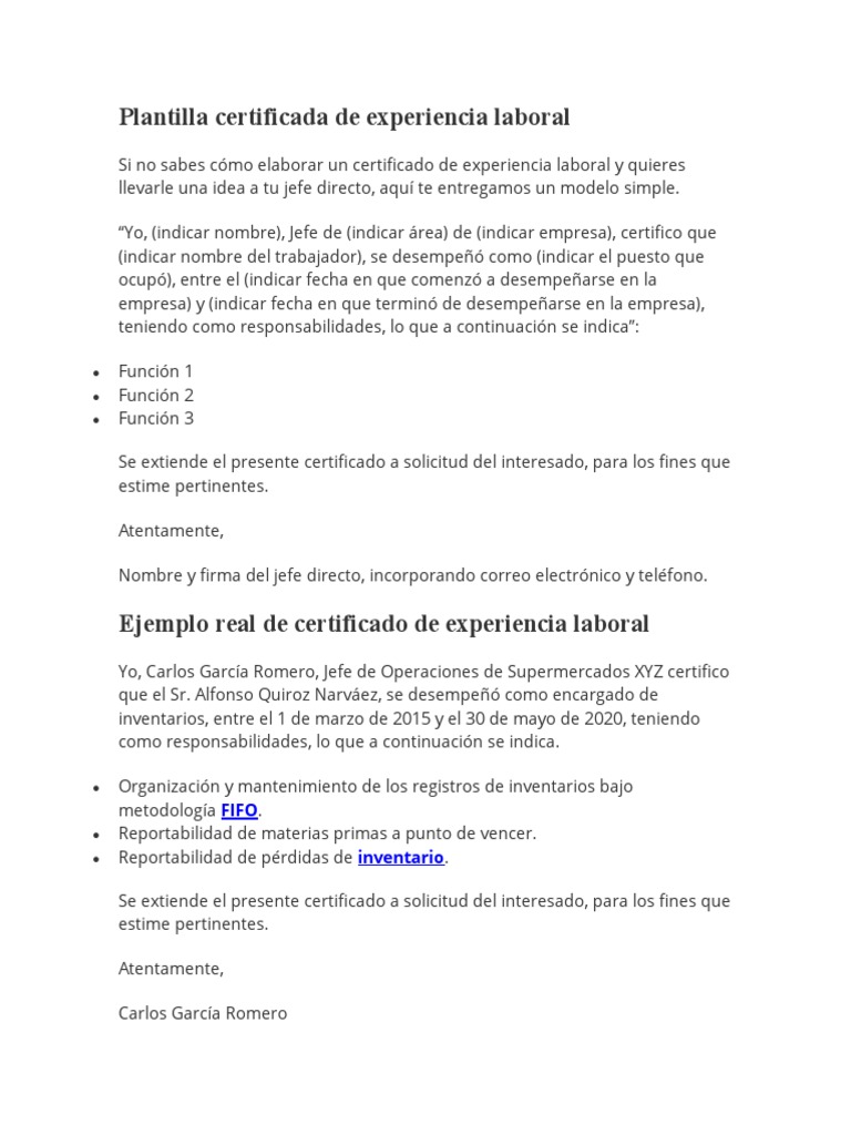 Plantilla de Experiencia Laboral | PDF