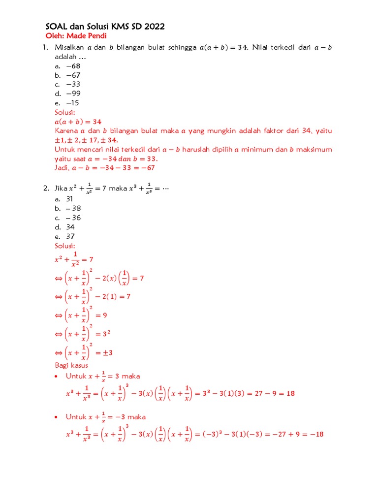 Soal dan Solusi KMS SD 2022 | PDF