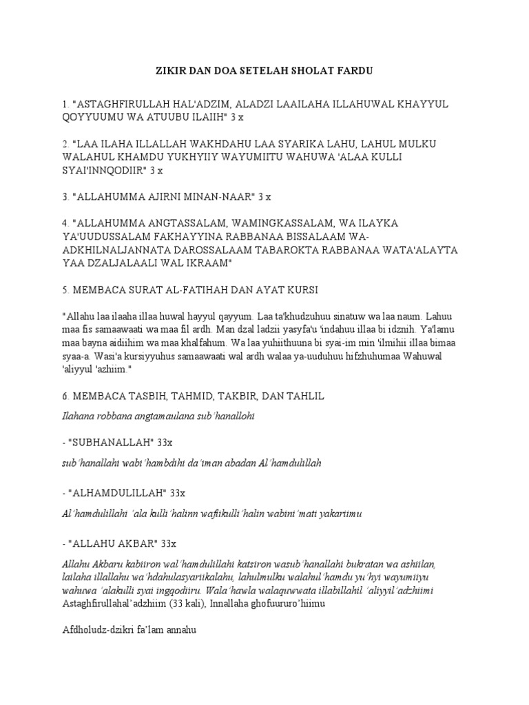 Zikir Dan Doa Setelah Sholat Fardu | PDF
