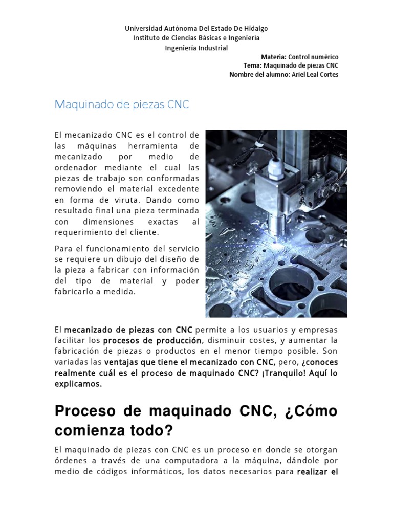 Maquinado de Piezas CNC | Descargar gratis PDF | Control numerico | Mecanizado