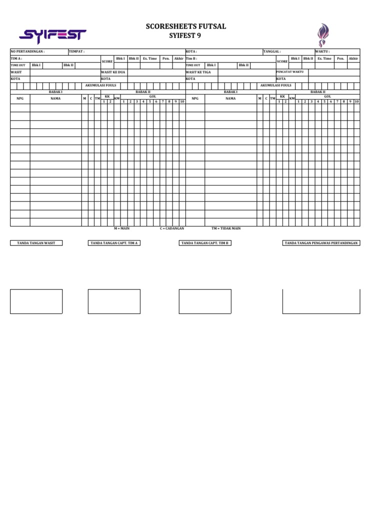 Futsal Scoresheet | PDF
