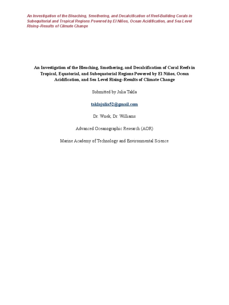 Takla Aor Midterm Paper | PDF | Coral Reef | Ocean Acidification