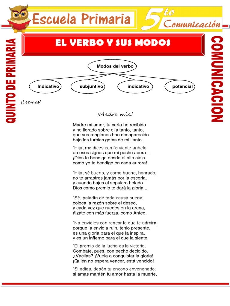 El Verbo y Sus Modos para Quinto de Primaria | PDF | Verbo | Gramática