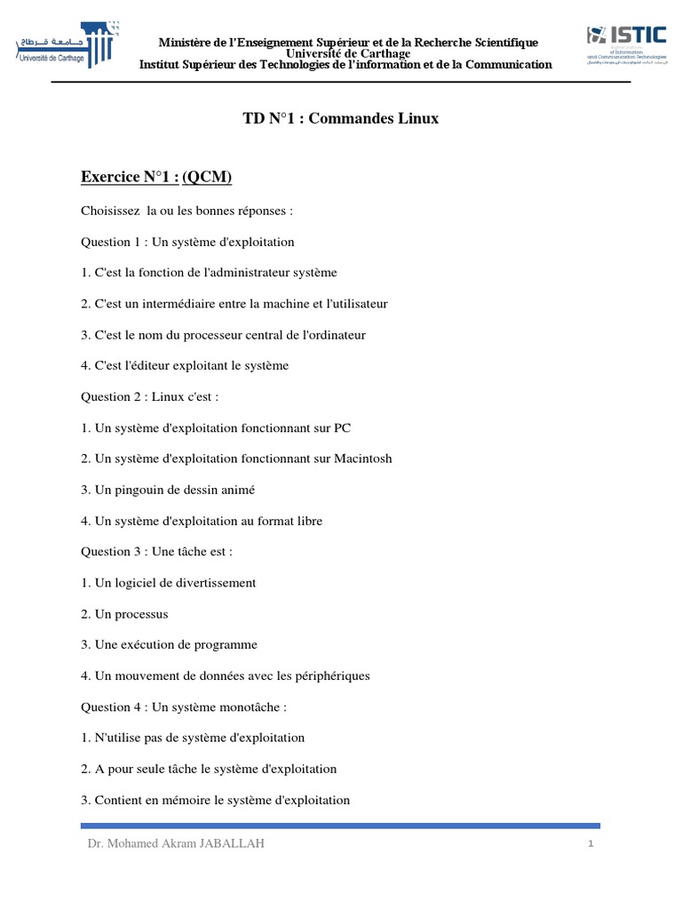 TD N°1: Commandes Linux | PDF | Système d'exploitation | Informatique