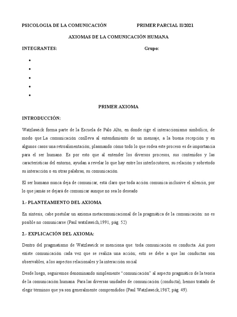 Axioma 1 | PDF | Comunicación | Comportamiento