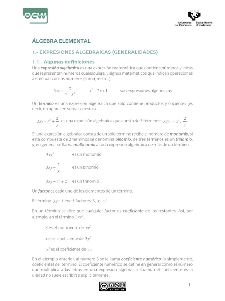 Álgebra Elemental | PDF | Ecuaciones | Factorización
