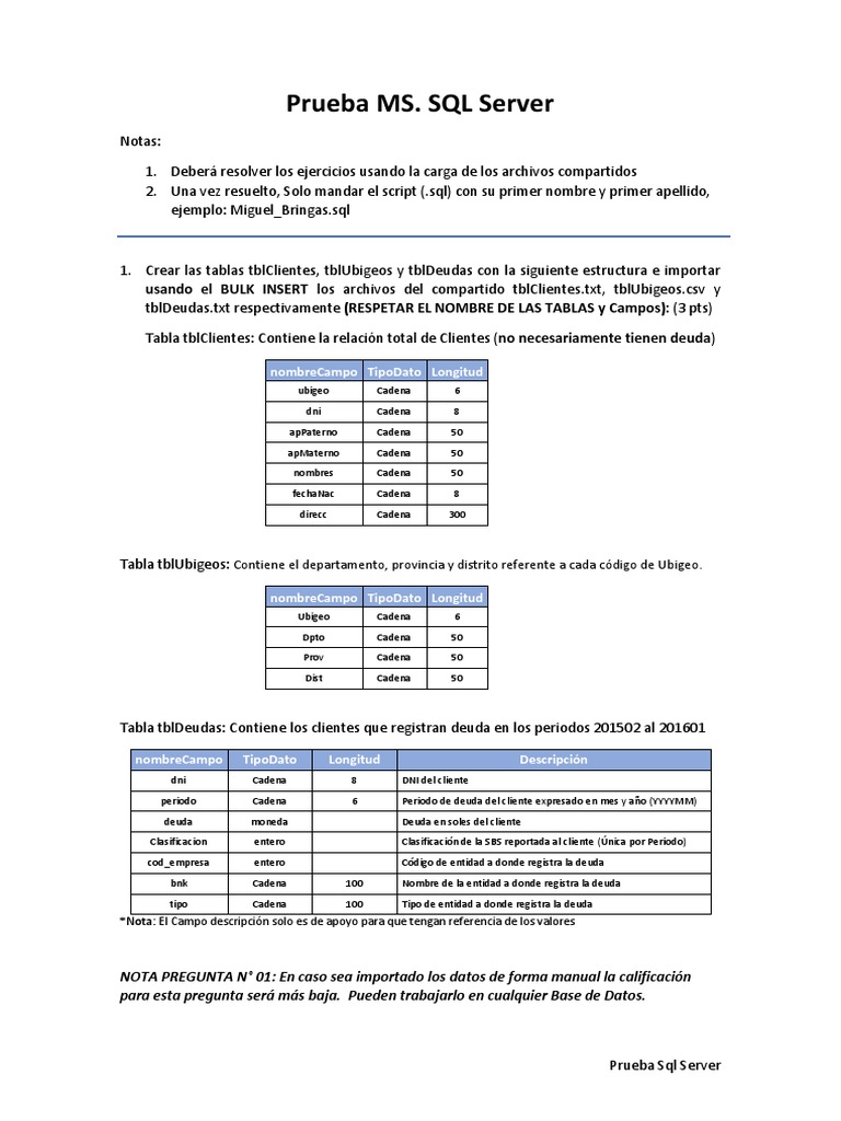 Prueba SQL | Descargar gratis PDF | Servidor SQL de Microsoft | Informática Prueba SQL | Descargar gratis PDF | Servidor SQL de Microsoft | Informática