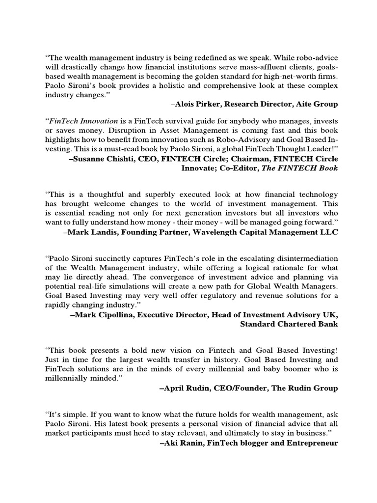 FinTech Innovation From Robo Advisors To Goal Based Investing and ...