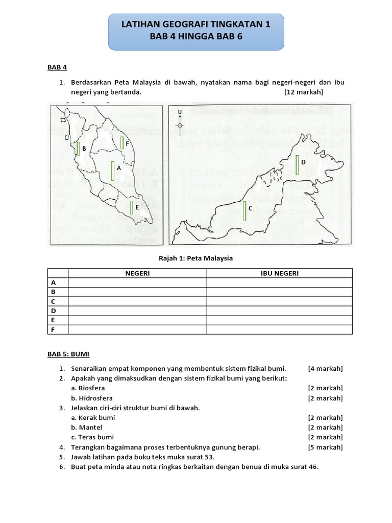 Latihan Geografi Tingkatan 1 | PDF