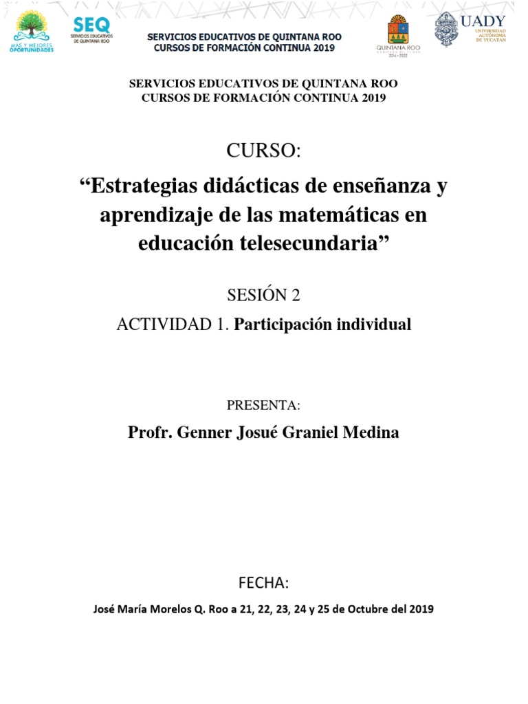 SESIÓN 2. Actividad 1 - Curso de Matem | PDF | Método de enseñanza ...