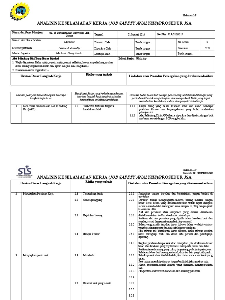 JSA Perbaikan & Perawatan Alat Bor | PDF