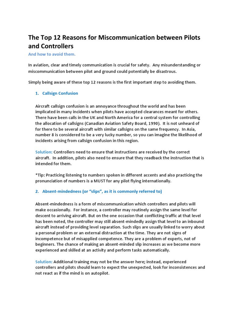 12 Top Reasons For Miscommunication and Solutions | PDF | Air Traffic ...