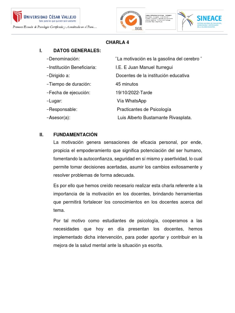 Charla 4 | PDF | Motivación | Motivacional