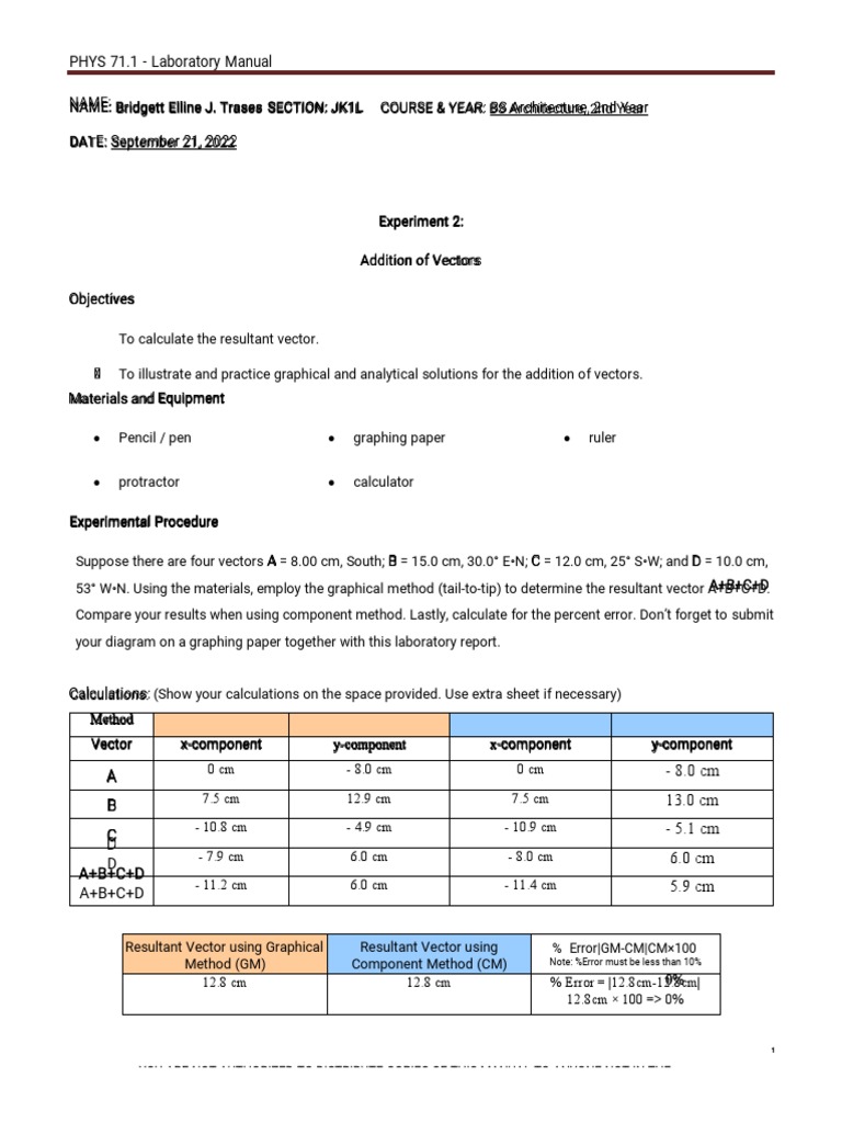 EXP2 - Addition of Vectors | PDF | Significant Figures | Euclidean Vector