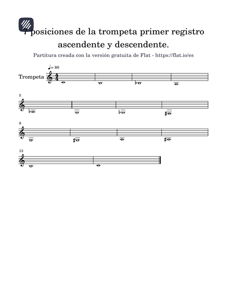7 Posiciones de La Trompeta Primer Registro Ascendente y Descendente. | PDF