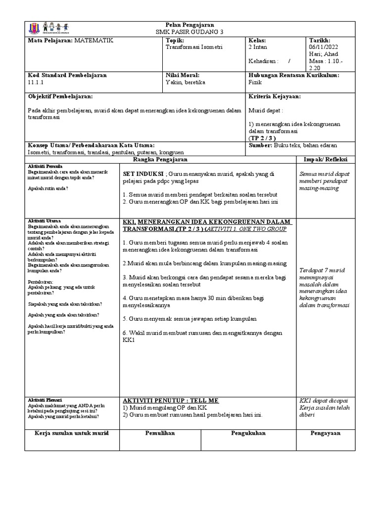 Contoh RPH Ask + Matematik | PDF