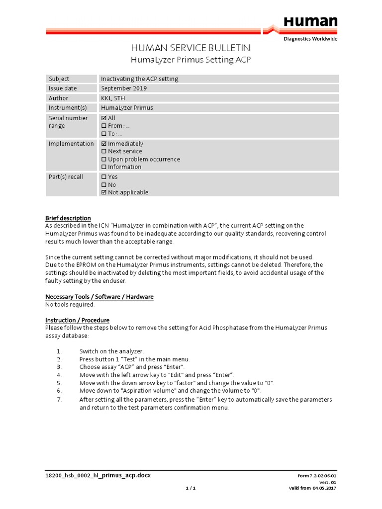 Fosfatasa Acida Humalyzer Primus | PDF