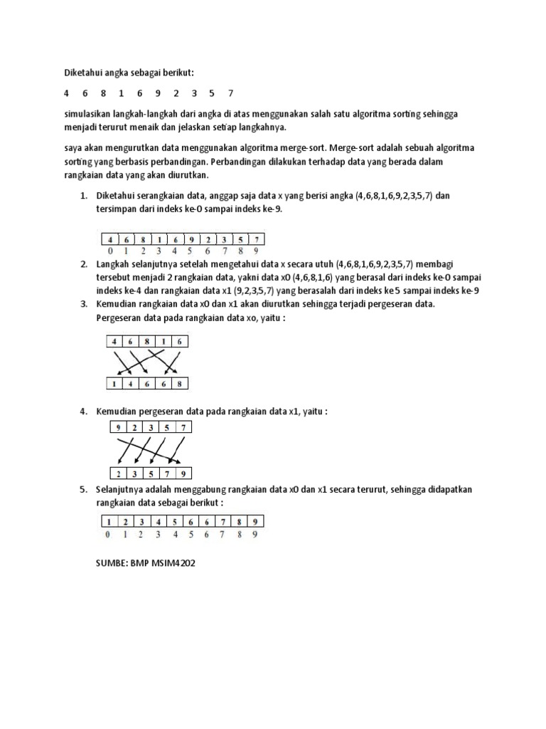 Simulasi Merge Sort Angka 4-9 | PDF | Metode & Bahan Ajar | Sains ...