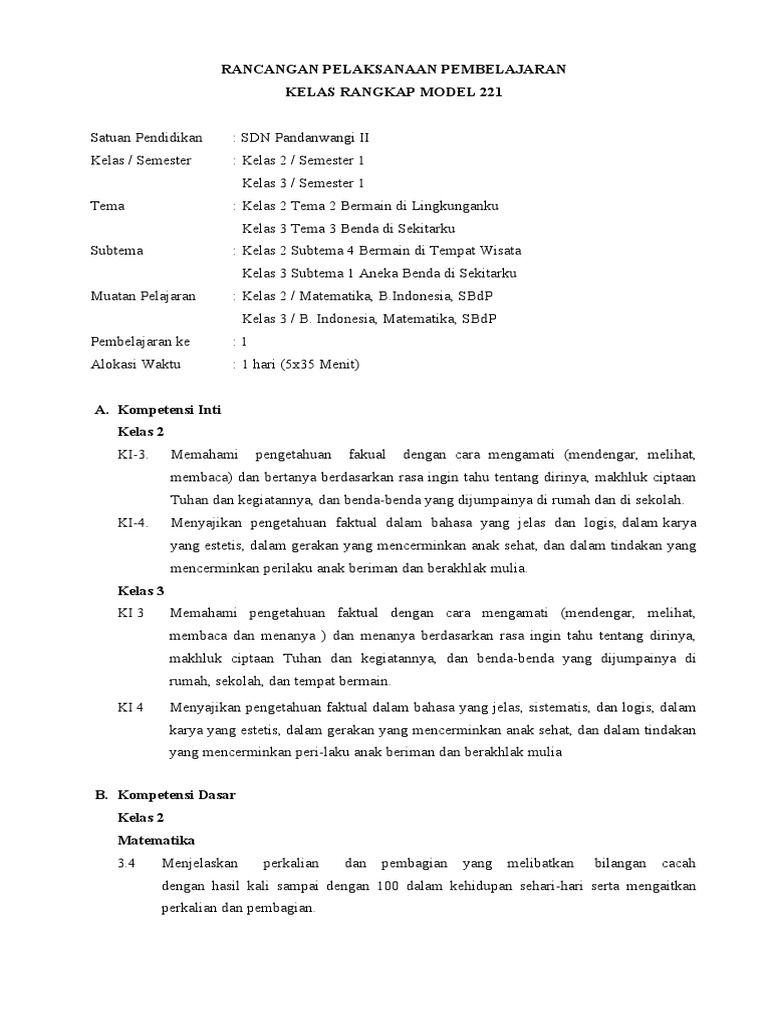RPP Rangkap Kelas Rendah 2,3 | PDF