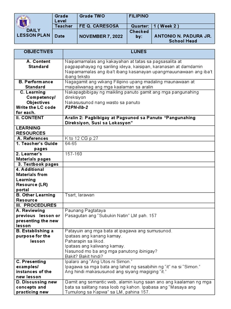 Filipino Q2 W2 D1 | PDF