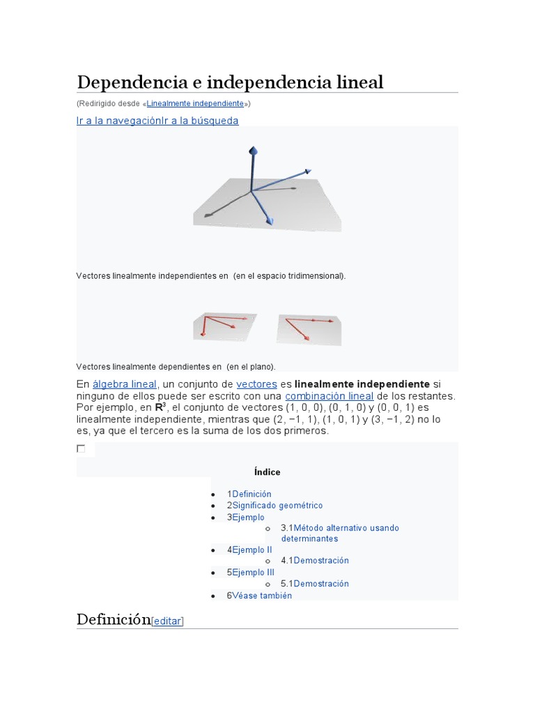 Dependencia e Independencia Lineal | PDF | Espacio vectorial | Matemáticas