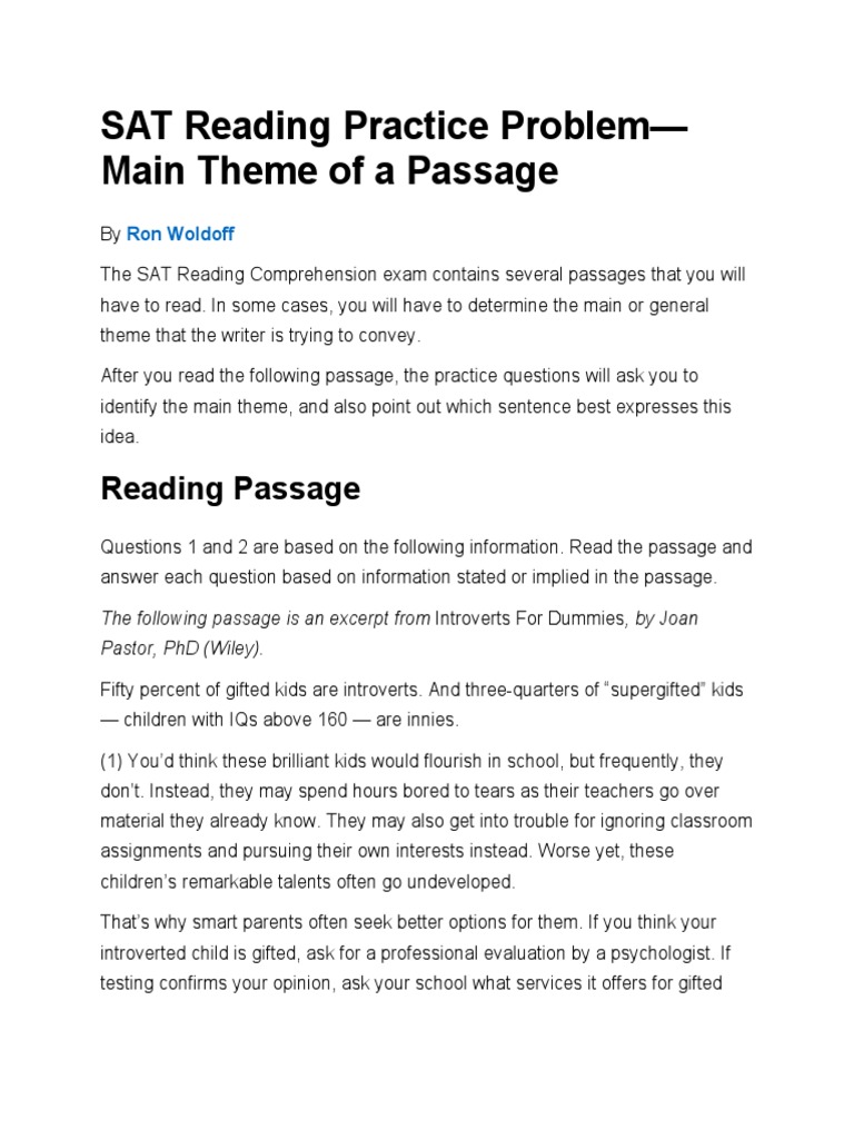Main Idea | PDF | Sat | Education Theory
