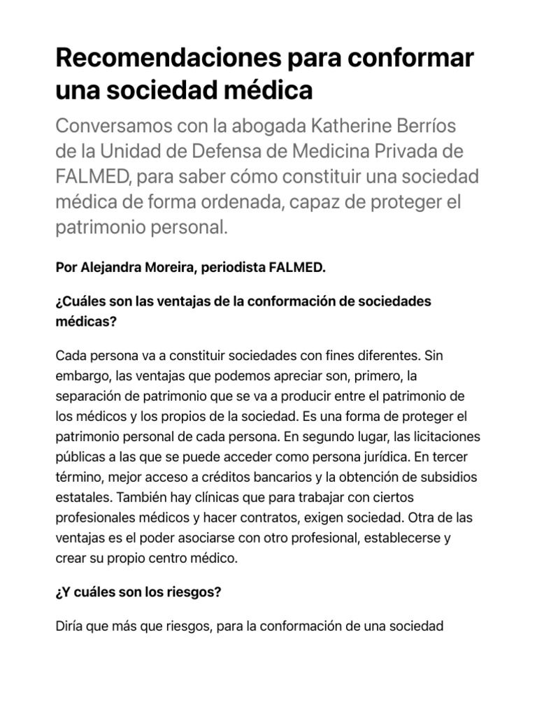 Recomendaciones para Conformar Una Sociedad Médica | PDF | Sociedad ...