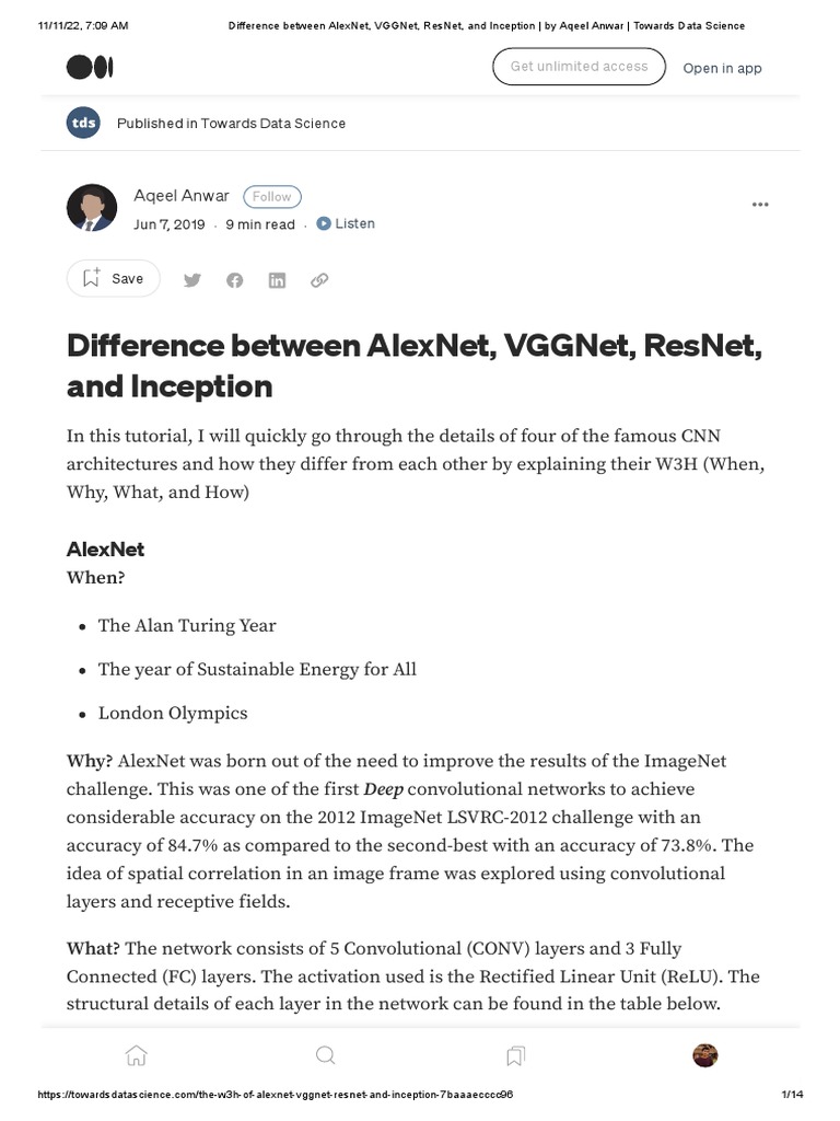 Difference Between AlexNet, VGGNet, ResNet, and Inception - by Aqeel ...