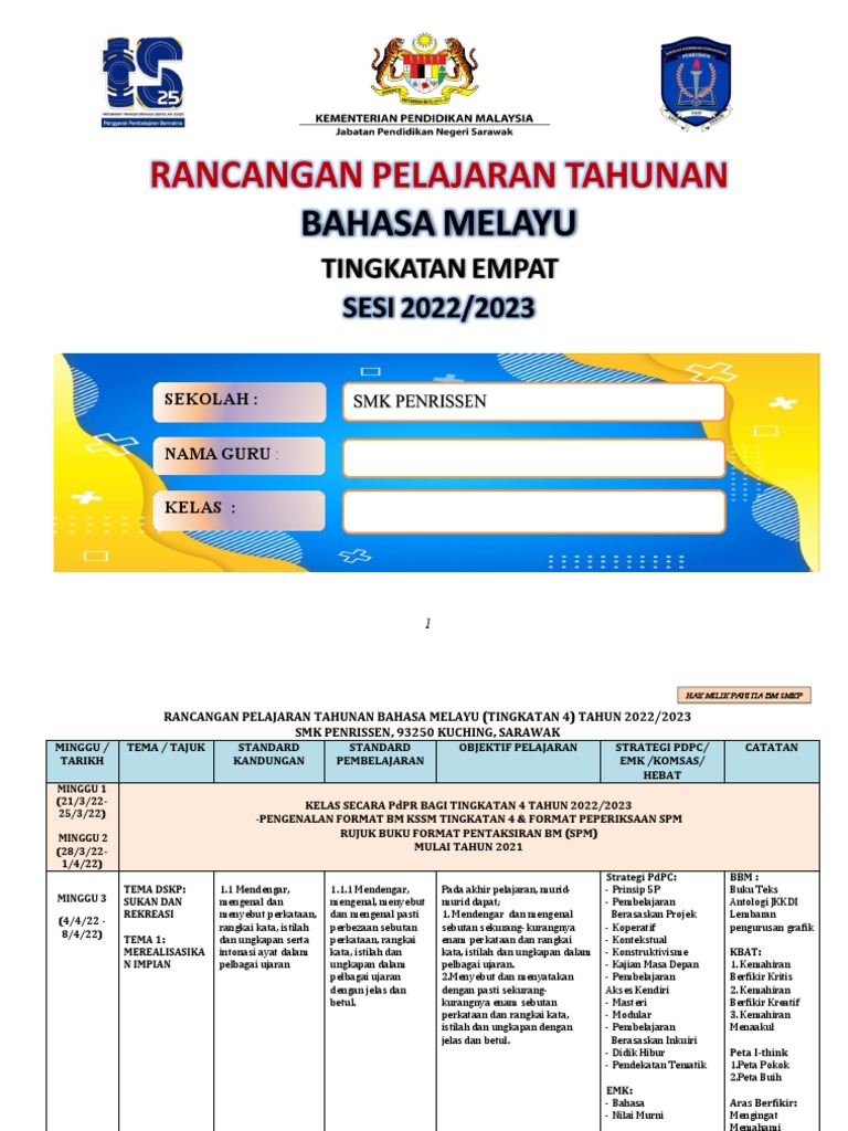 RPT BM Tingkatan 4 2022 | PDF