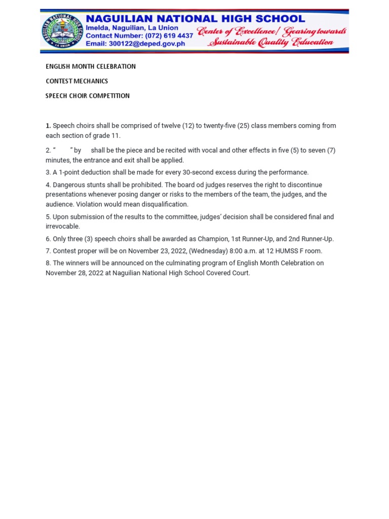 English Month Celebration-Mechanics | PDF