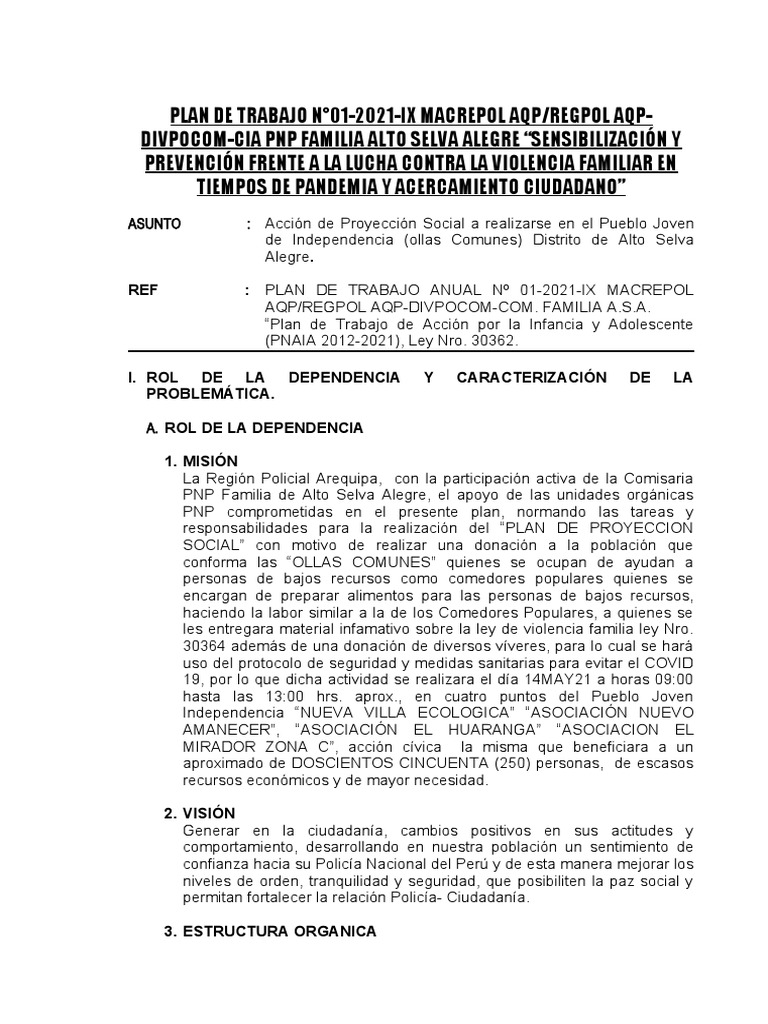 Plan de Trabajo Ollas Comunes | PDF | Policía | Violencia doméstica