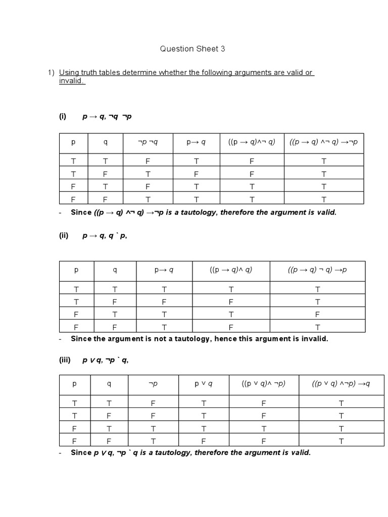 Question Sheet 3 | PDF | Argument | Syntax (Logic)