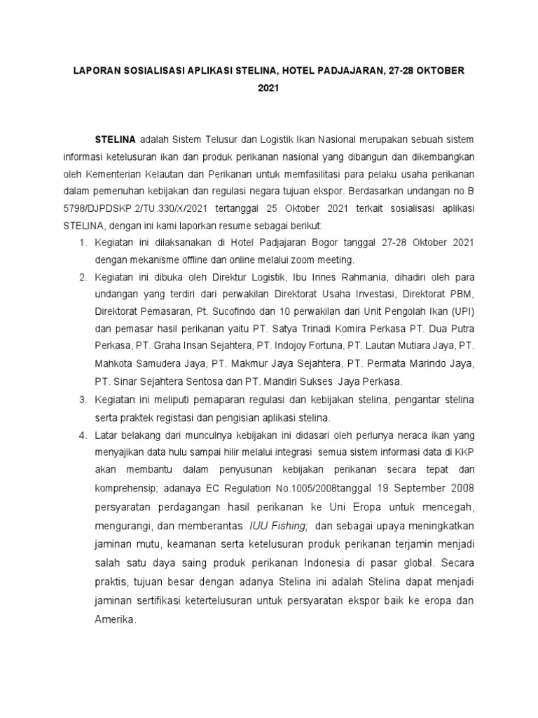Sosialisasi Aplikasi STELINA 2021 | PDF
