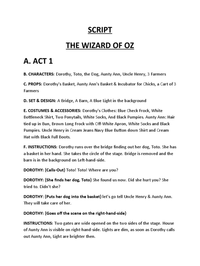 Edited Script The Wizard Of Oz Wps Office Pdf Scarecrow Oz Dorothy Gale 
