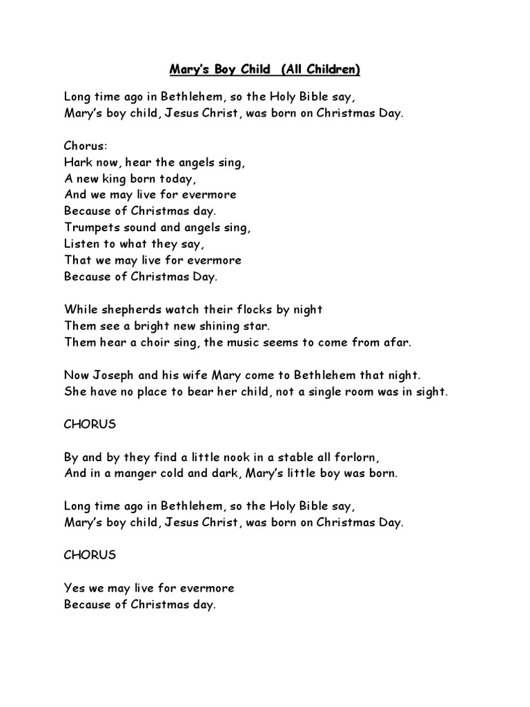 Marys Boy Child ALL Lyrics | PDF