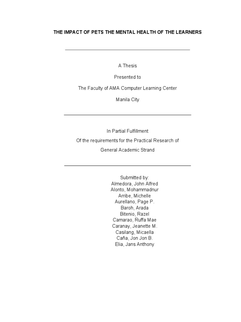 The Impact of Pets The Mental Health of The Learners | PDF | Loneliness ...